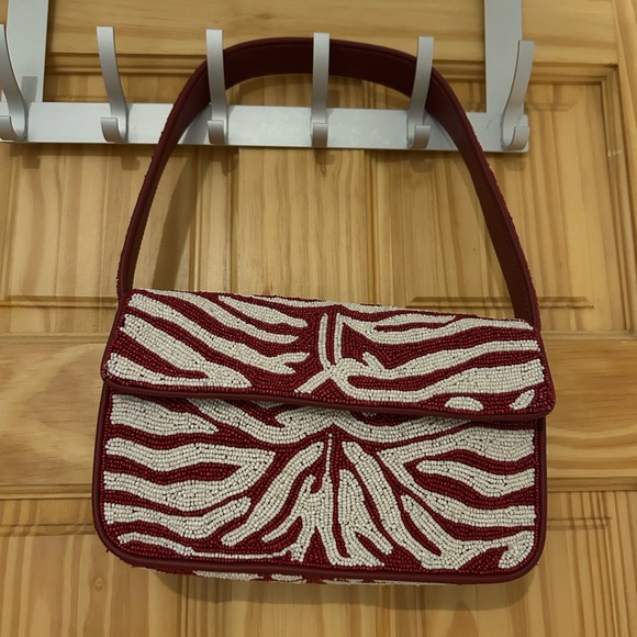STAUD | Bags | Staud Tommy Beaded Red And White Zebra Print Shoulder ...